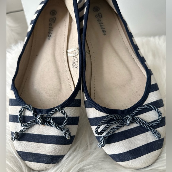 Shoes | Super Cute Navy Striped Canvas Ballerinas Flats | Poshmark